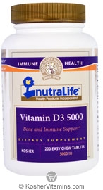 NutraLife Kosher Chewable Vitamin D3 5000 200 Chewable Tablets ...